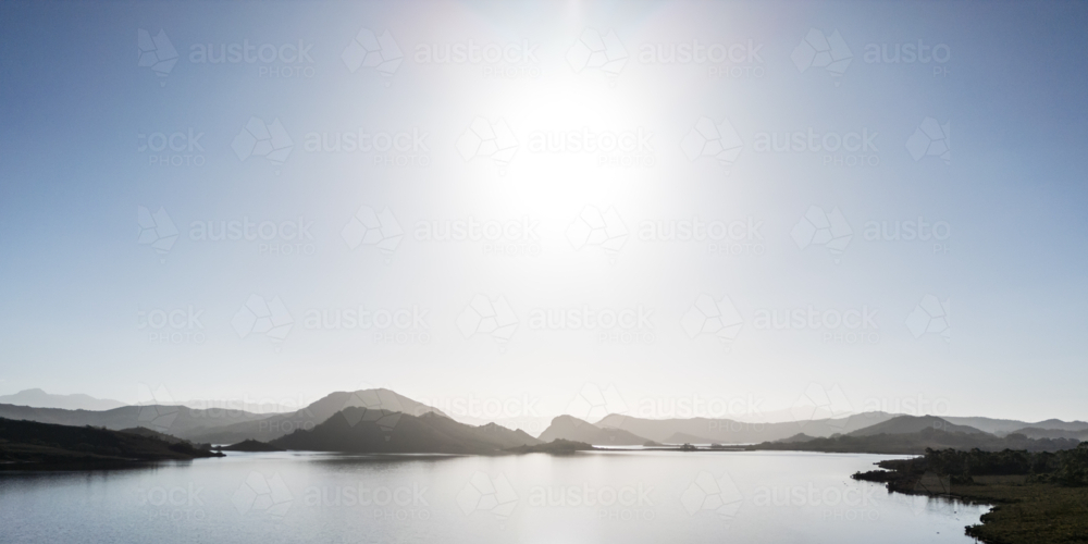 Image of Aerial landscape of Lake Pedder on a hot summer's afternoon in ...