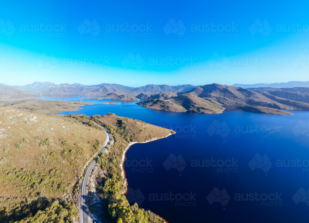 Image of Aerial landscape of Lake Pedder on a hot summer's afternoon in ...
