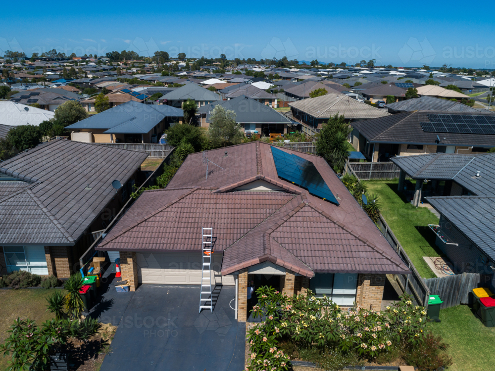 Image of Aerial view of house in Australian suburbia with newly ...