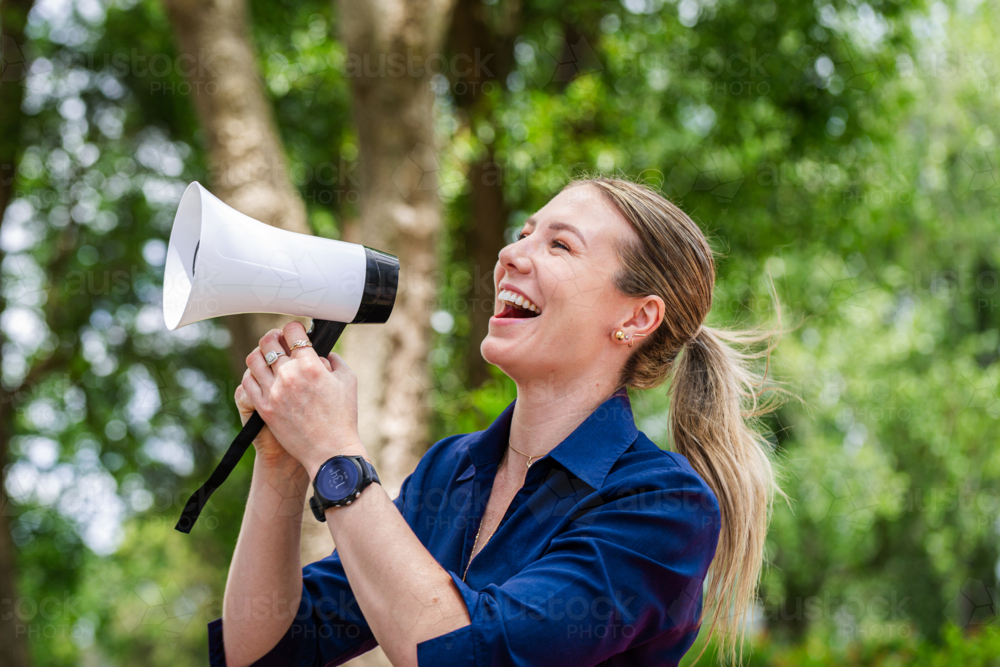 Image of Communication concept megaphone held by speech pathologist ...