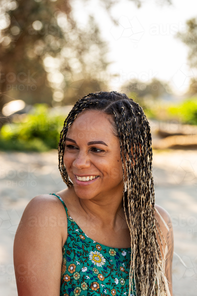 Image of Portrait of happy smiling First Nations Australian woman at ...
