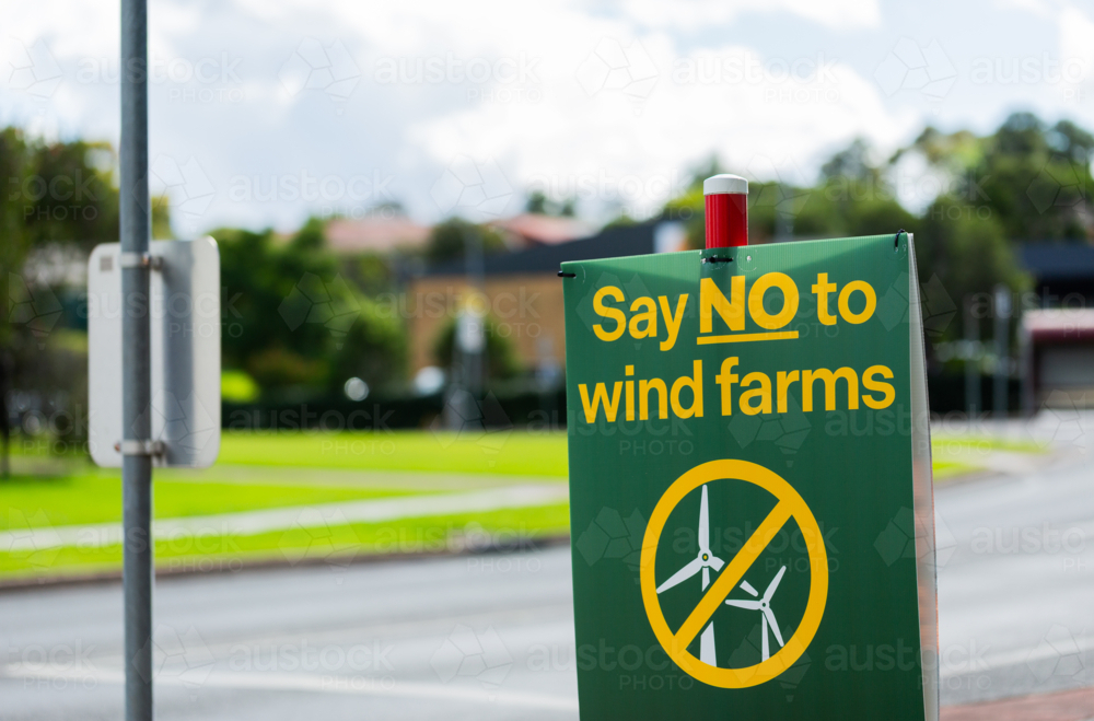 Image of say no to wind farms political sign outside polling location ...