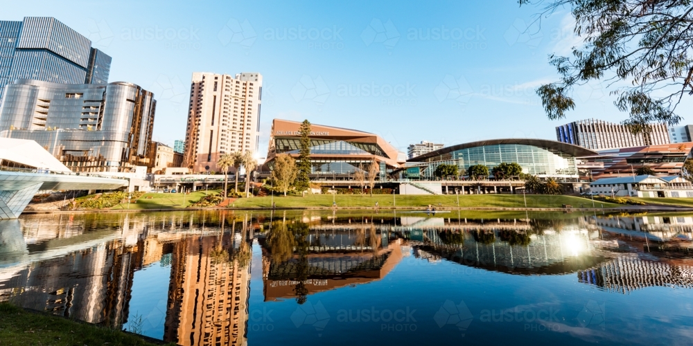 Image of View of Adelaide city across the Torrens River with buildings ...